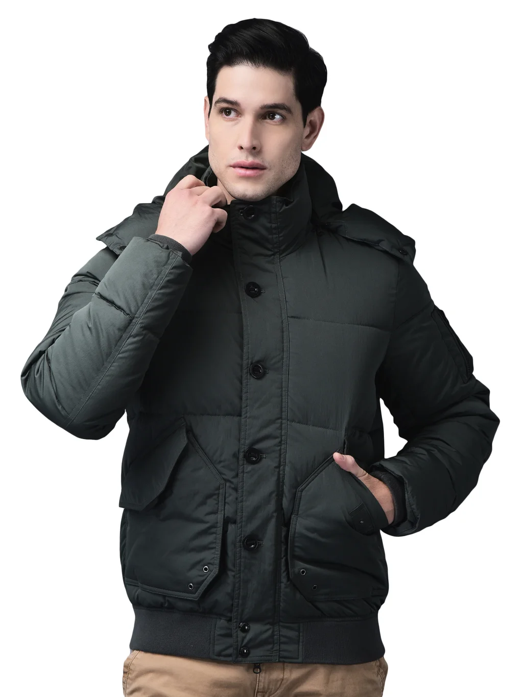 Olive Jacket For Men With Hood WOODLAND Olive Jacket For Men With Hood WOODLAND